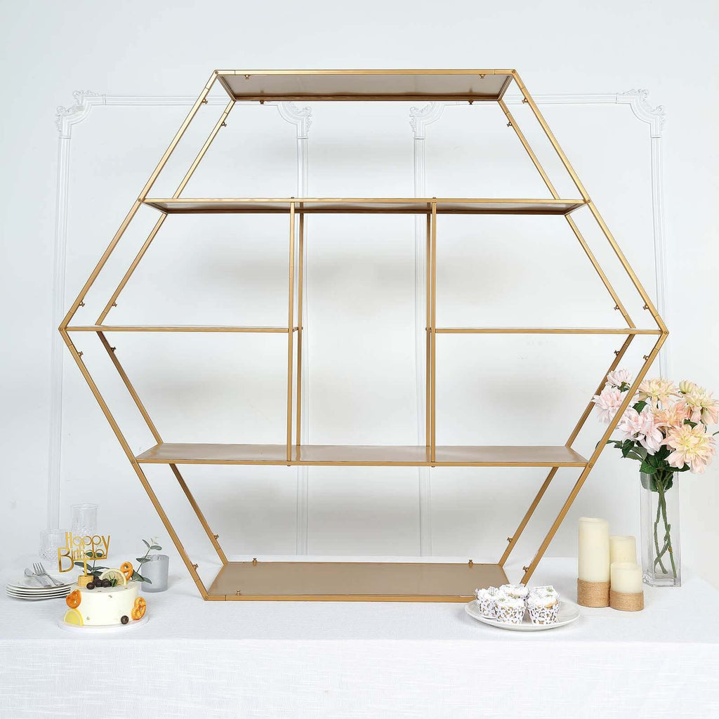 Metal Hexagonal Cake Display Stand 4ft Gold | TableclothsFactory