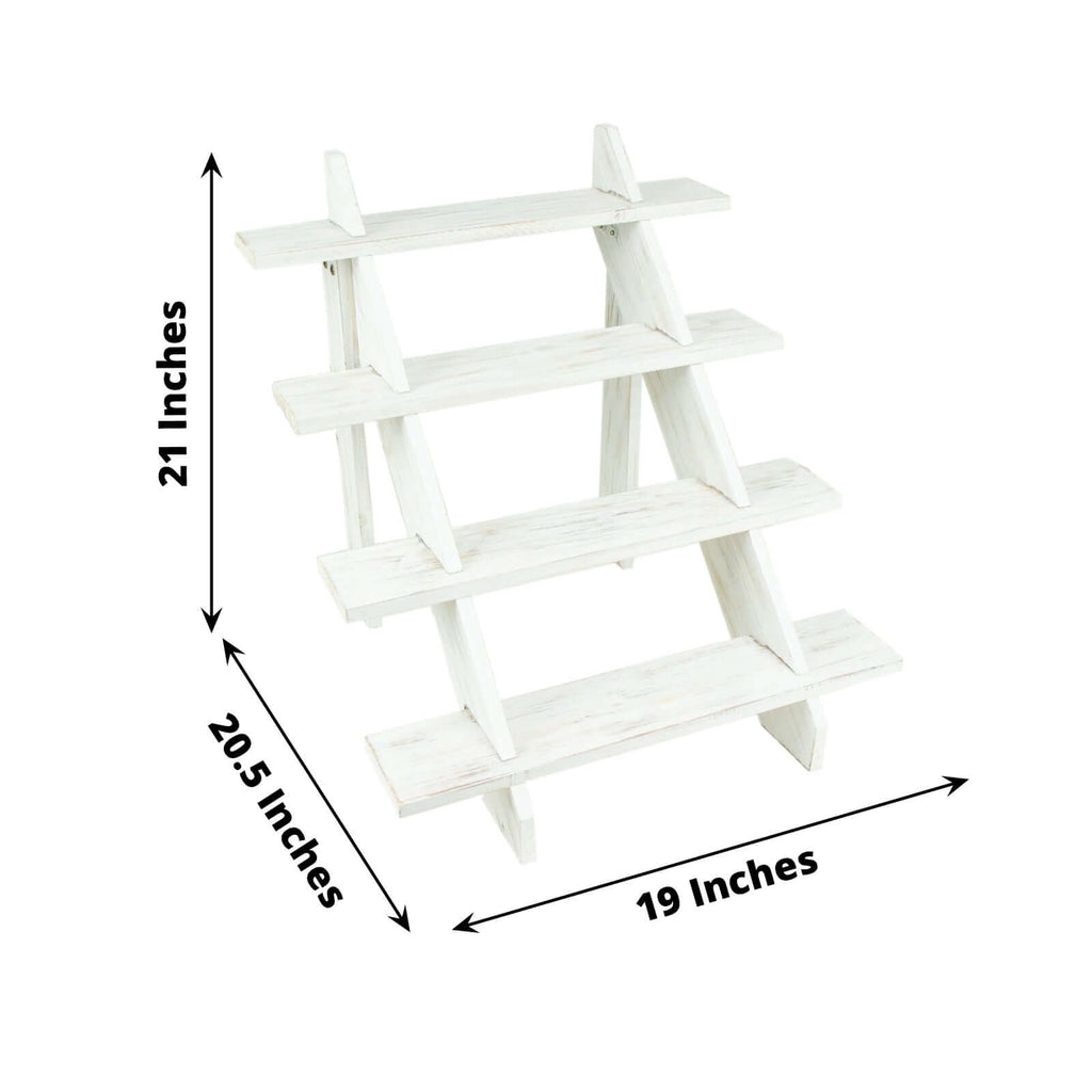 4-Tier Wooden Ladder Cupcake Holder Whitewashed | TableclothsFactory