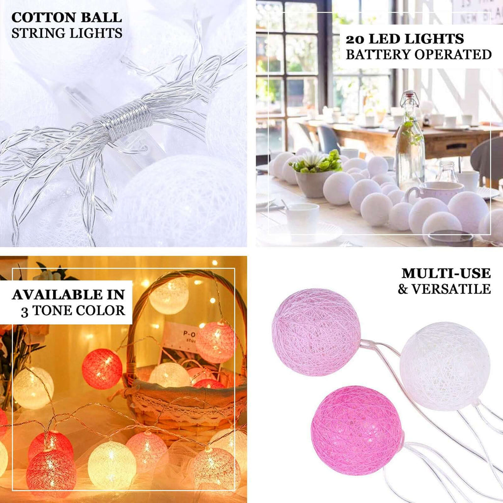 Pink Cotton Ball String Lights 13ft | TableclothsFactory