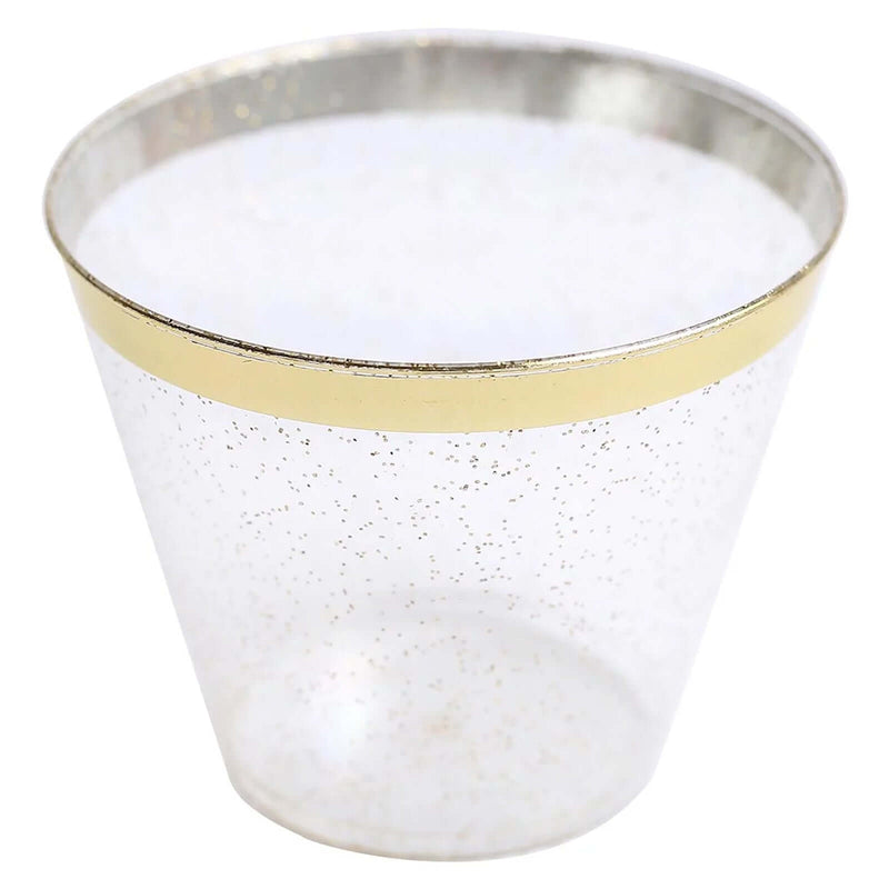 Plastic Party Cups 9oz Clear/Gold Glittered with Gold Rim ...