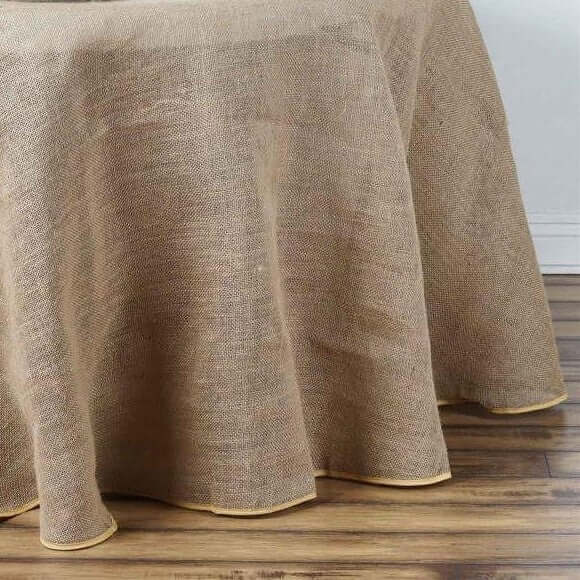 Burlap Round Tablecloth 90" Natural | TableclothsFactory