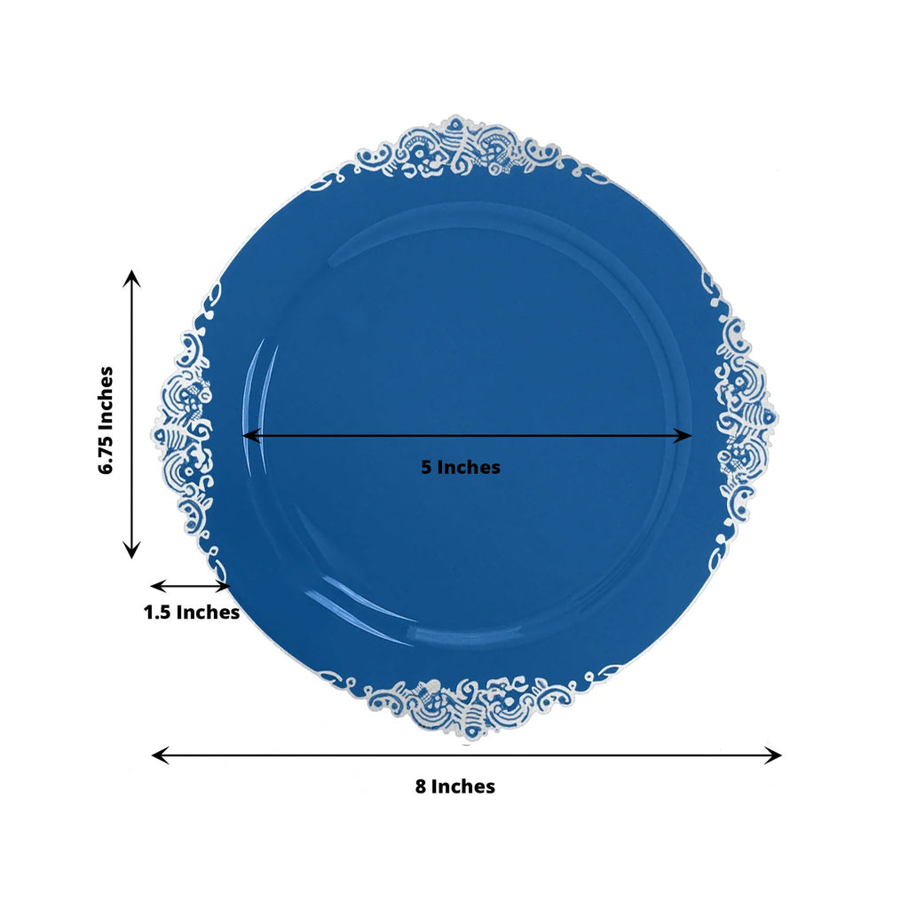 Embossed Rim 8" Plastic Salad Plates Transparent Navy Blue/Silver ...