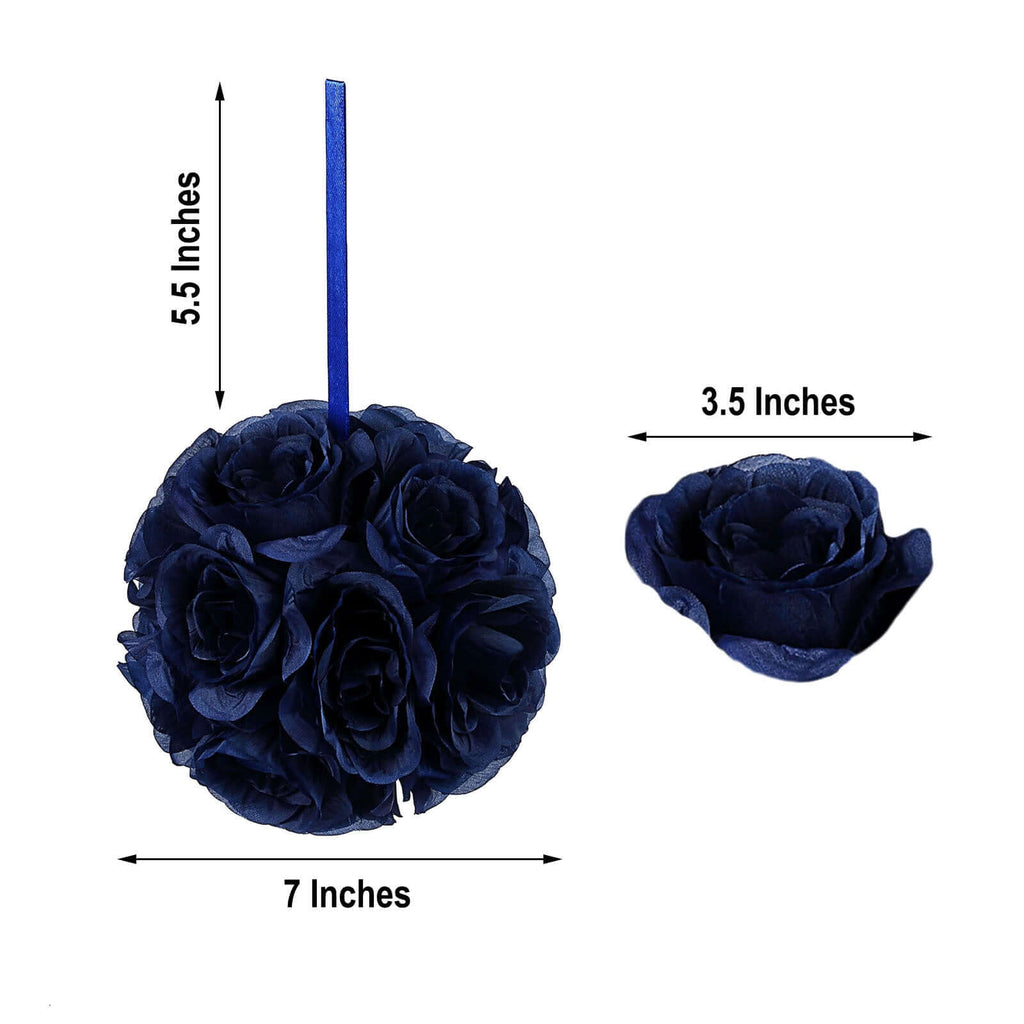 Navy Blue Artificial Silk Rose Kissing Ball 2 Pack | TableclothsFactory