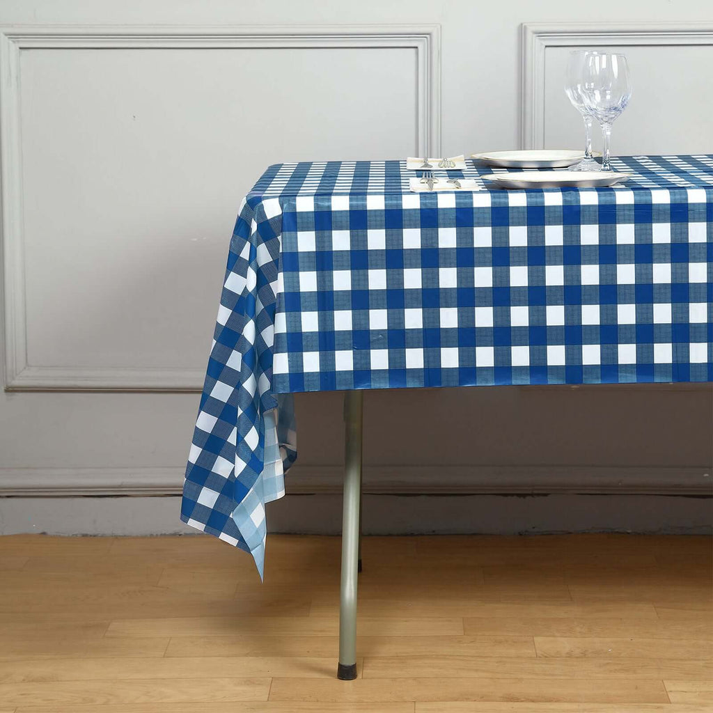 Plastic Rectangle Table Covers 54"x108" White/Navy Blue Checkered ...