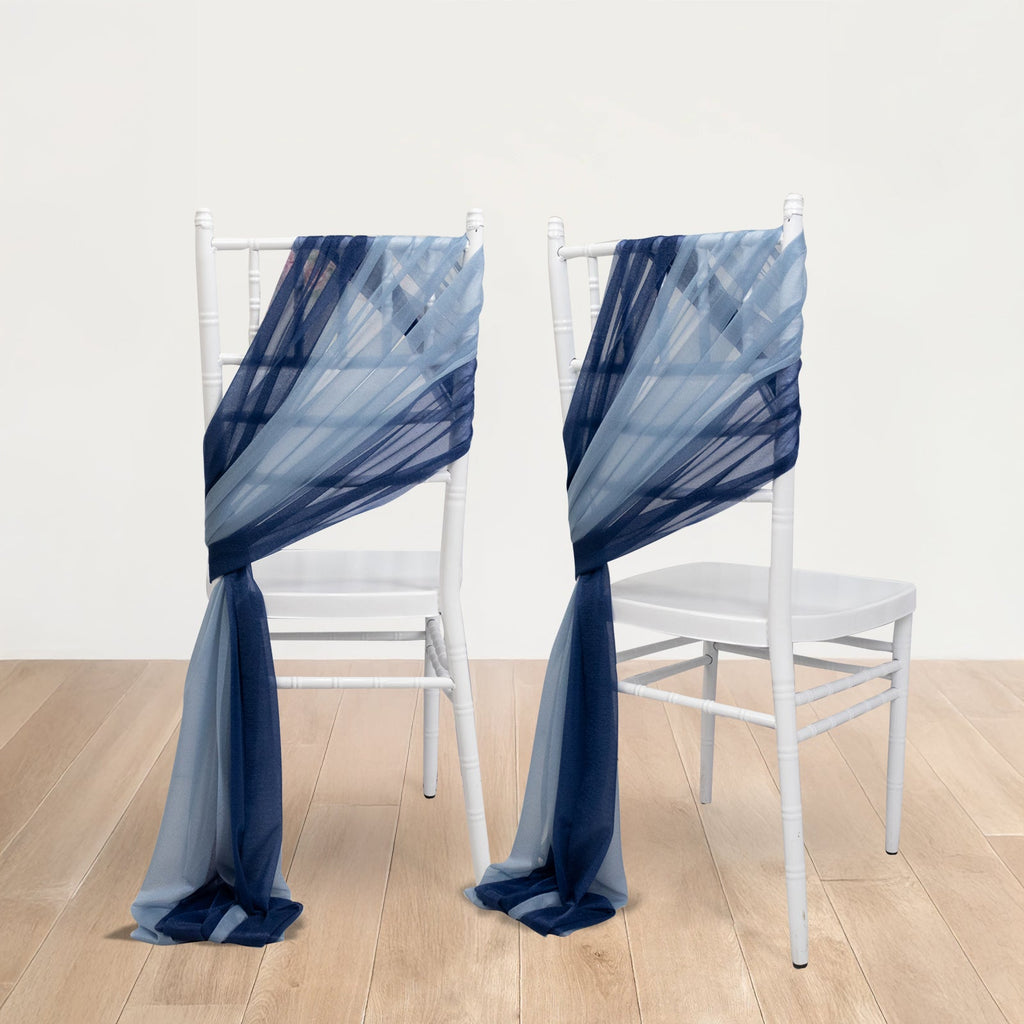 20-Pack Sheer Chair Drape Decor in Navy Blue and Dusty Blue – 9ft Shim
