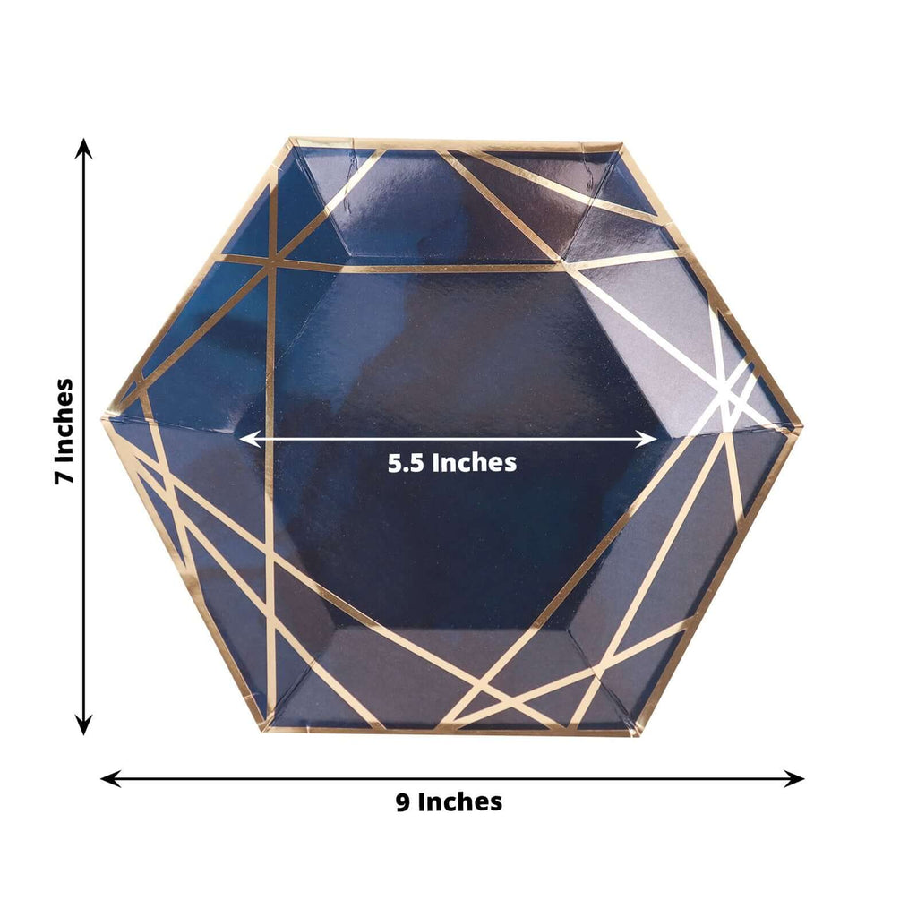 Paper 7" Hexagon Salad Plates Navy Blue/Gold | TableclothsFactory