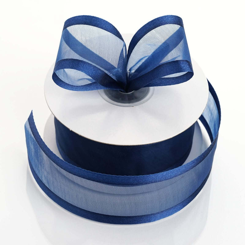 Navy Blue Sheer Organza Ribbon 1.5" x 25 Yards | TableclothsFactory