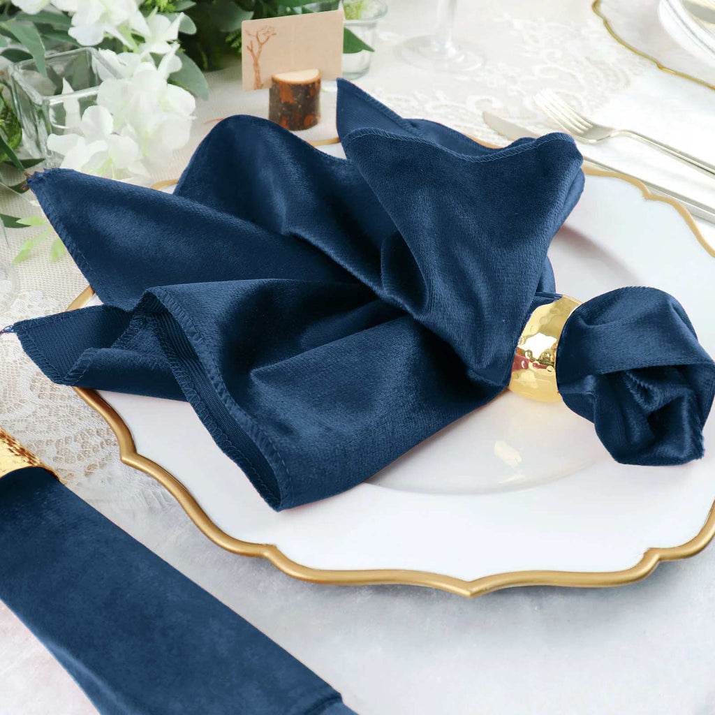 Velvet Napkins 20"x20" Navy Blue | TableclothsFactory
