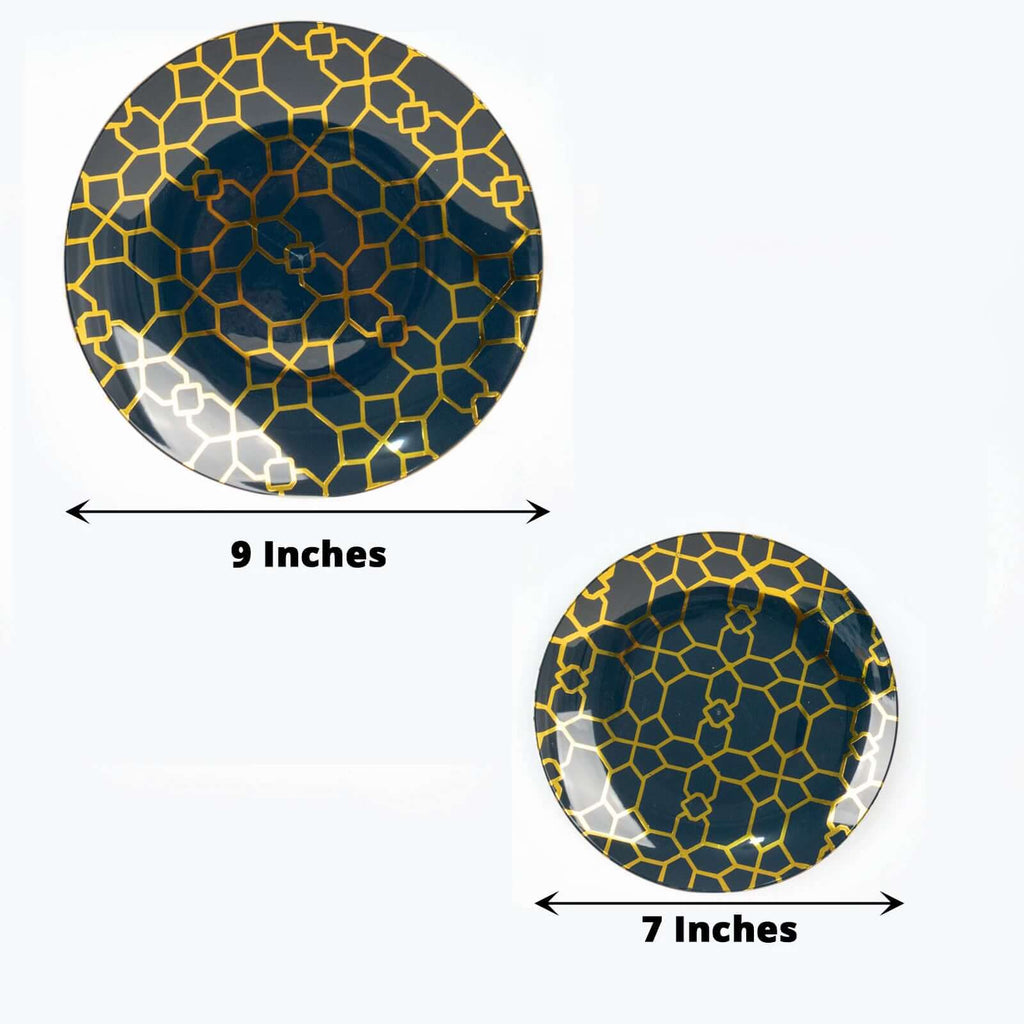 Geometric Plastic Round Plates Set Navy Blue/Gold 9", 7 ...