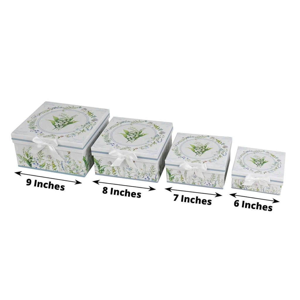 Cardstock Nesting Gift Boxes 6",7",8",9" White Green | TableclothsFactory