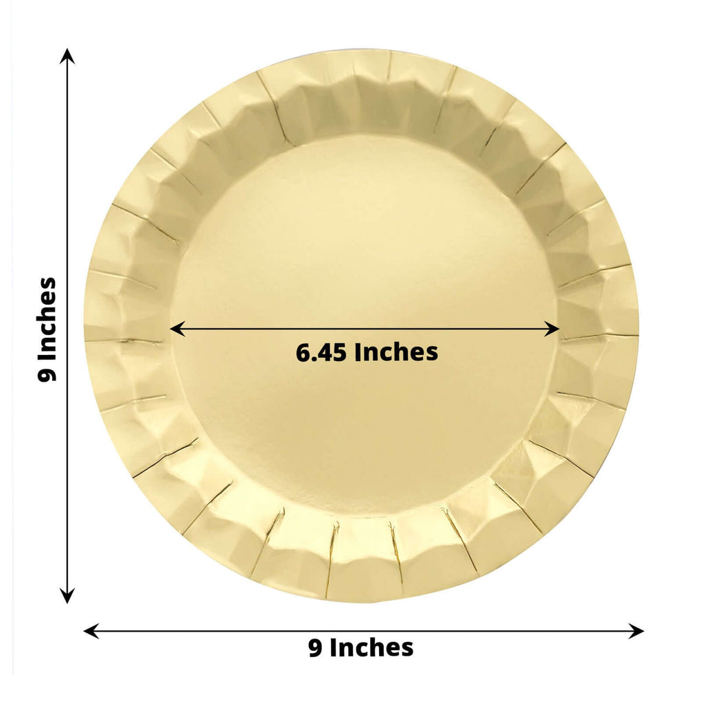 Paper 9" Round Dinner Plates Metallic Gold | TableclothsFactory