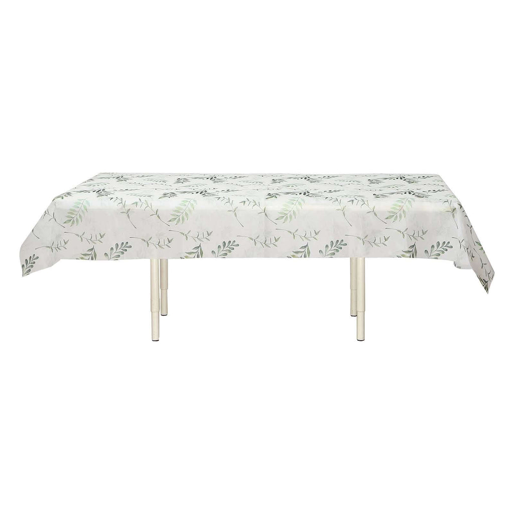 Non-Woven Rectangle Tablecloth 60"x102" White/Green Olive Leaves Print ...