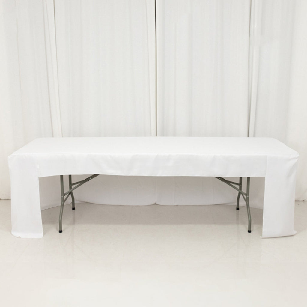 Open Back Polyester Tablecloth 96"x30" White | TableclothsFactory