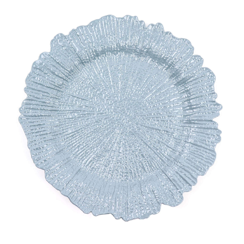 Transparent Dusty Blue Reef Charger Plates 6 Pack | TableclothsFactory