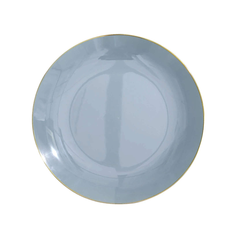 Plastic 10" Dinner Plates Dusty Blue/Gold Rim | TableclothsFactory