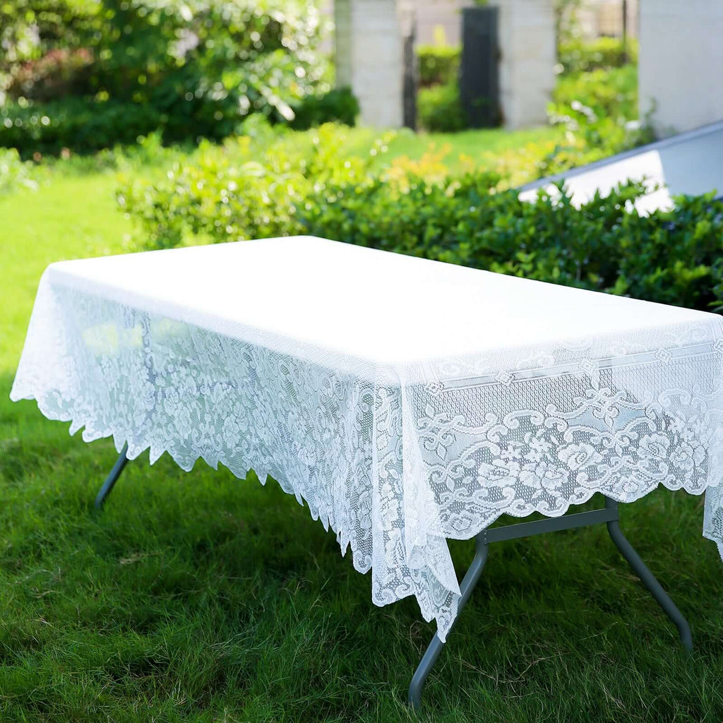 Lace Rectangular Tablecloth 60"x126" White | TableclothsFactory