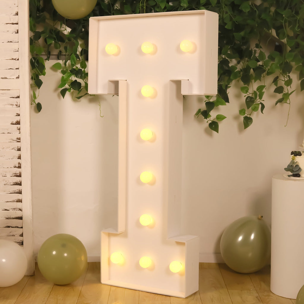 4ft White LED Marquee Letter "T" | TableclothsFactory