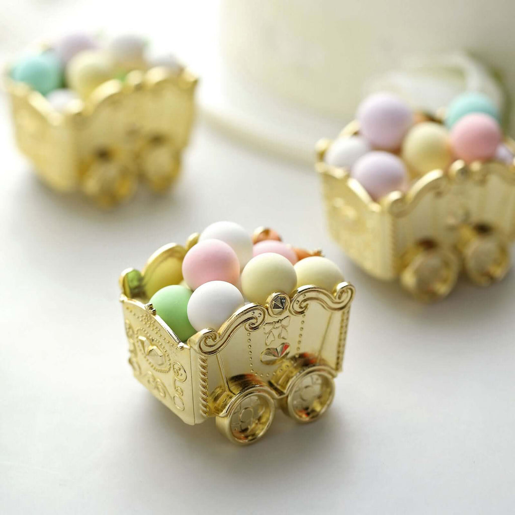 Gold Mini Chariot Treat Boxes - 12 Pack | TableclothsFactory