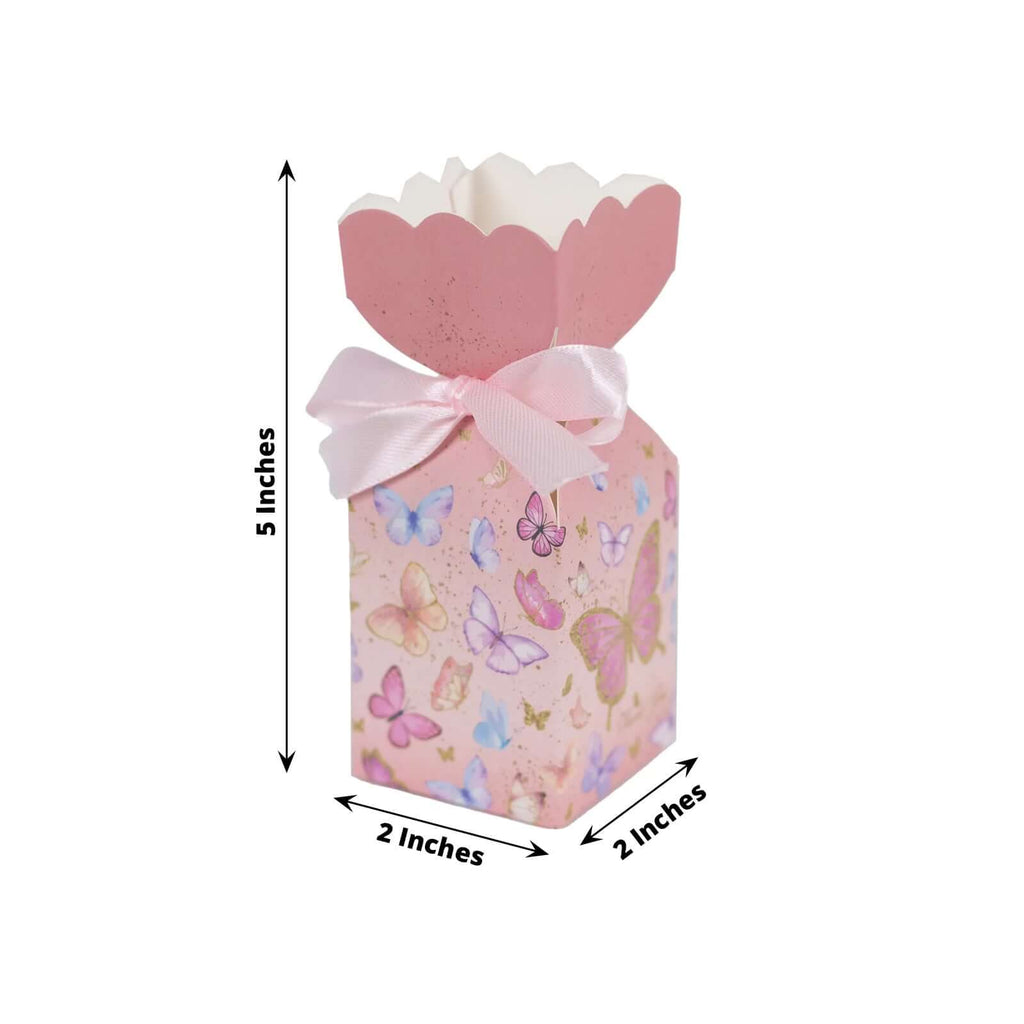 25 Pack Pink Floral Candy Gift Boxes | TableclothsFactory