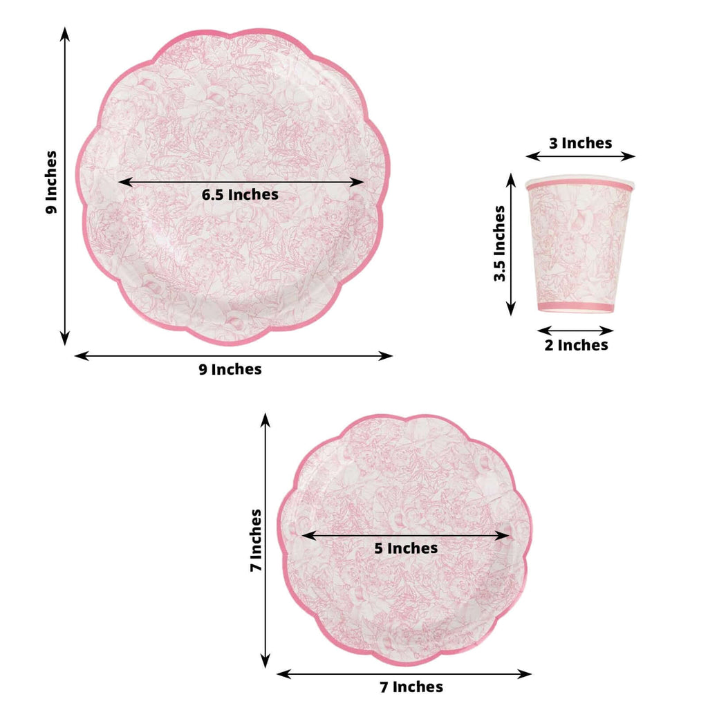 Pink Floral Print Paper Plates & Cups Set | TableclothsFactory