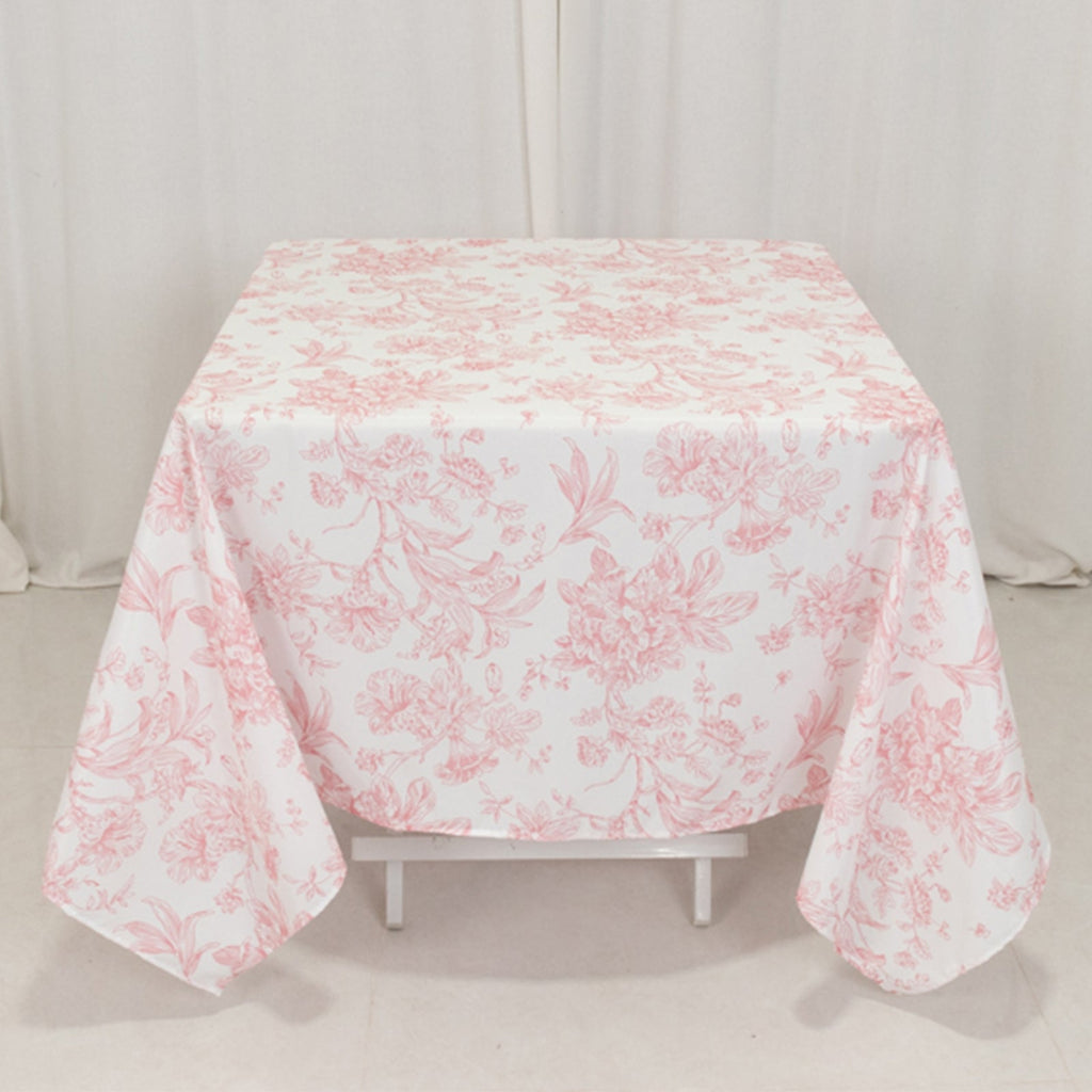 70" Pink Toile Polyester Tablecloth | Tableclothsfactory