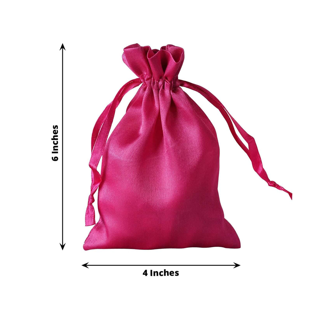 Fuchsia Satin Drawstring Gift Bags 12 Pack | TableclothsFactory