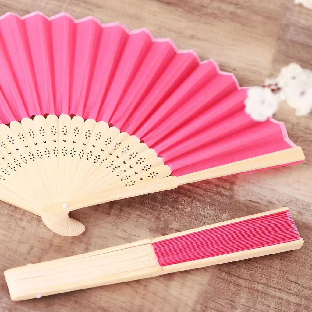 Fuchsia Asian Silk Folding Fans 5 Pack | TableclothsFactory