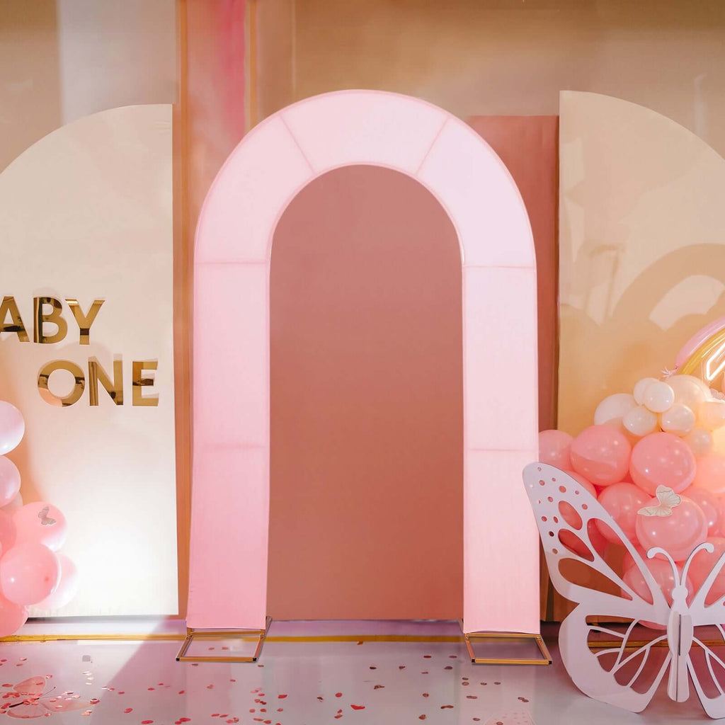 8ft Pink Spandex Wedding Arch Cover | TableclothsFactory