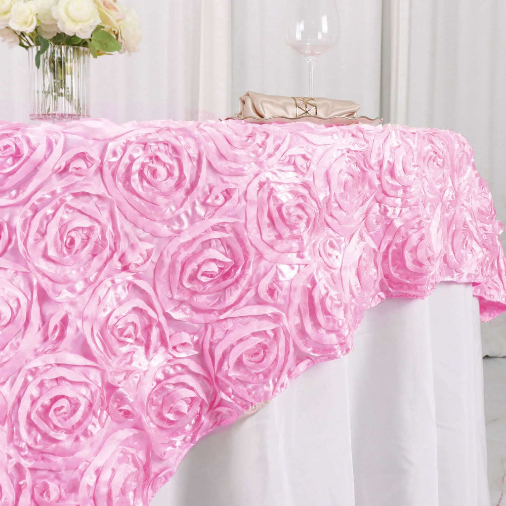 Rosette Satin Overlay 72"x72" Pink | TableclothsFactory