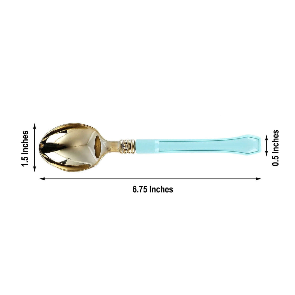 Plastic Spoons 7" Gold with Light Blue Handle | TableclothsFactory