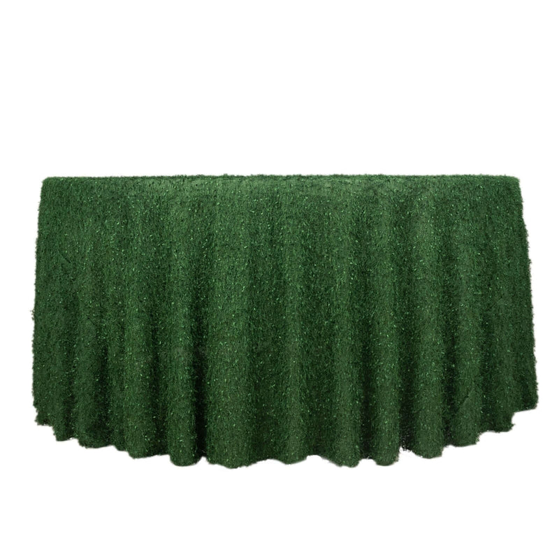 Metallic Fringe Shag Tablecloth 120" Black by TableclothsFactory.com