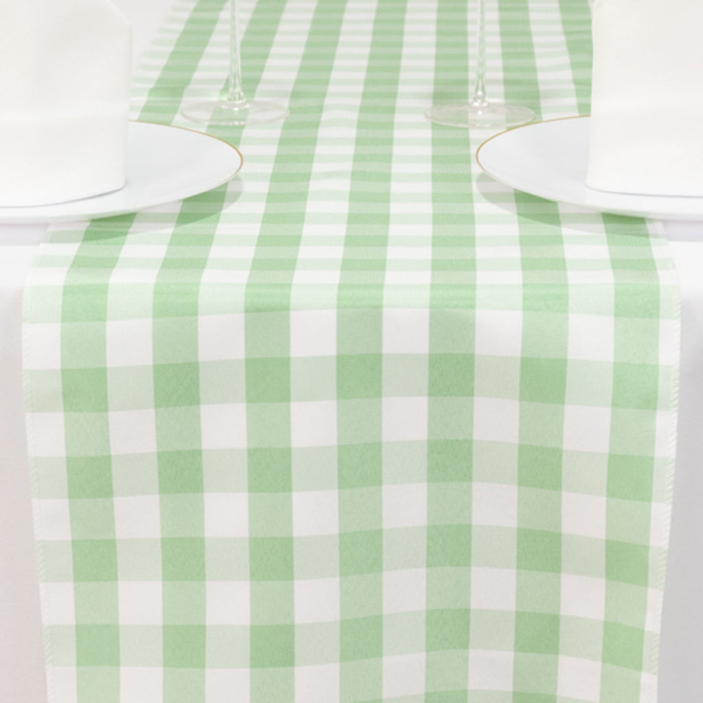 Gingham Table Runner 14"x108" Sage Green/White | TableclothsFactory