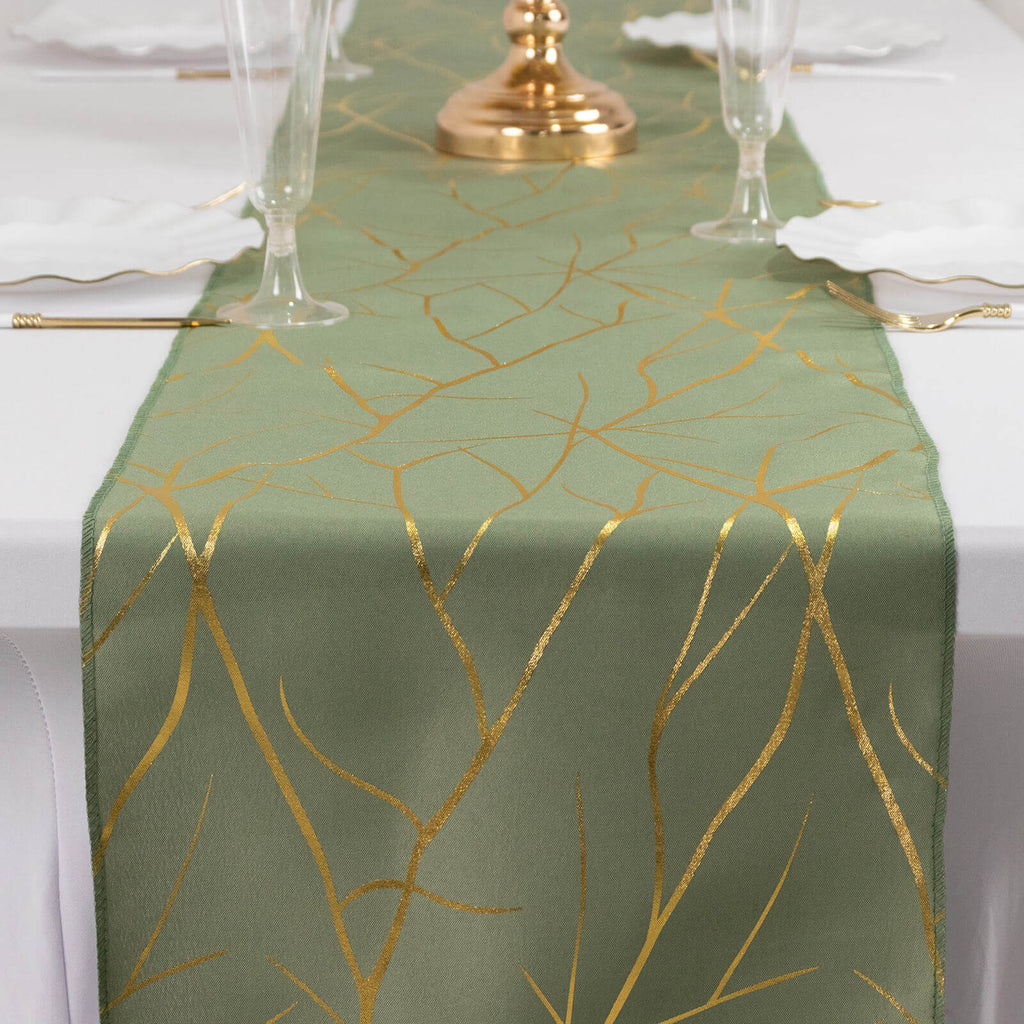 Tree Branch Table Runner 9ft Dusty Sage Green | TableclothsFactory