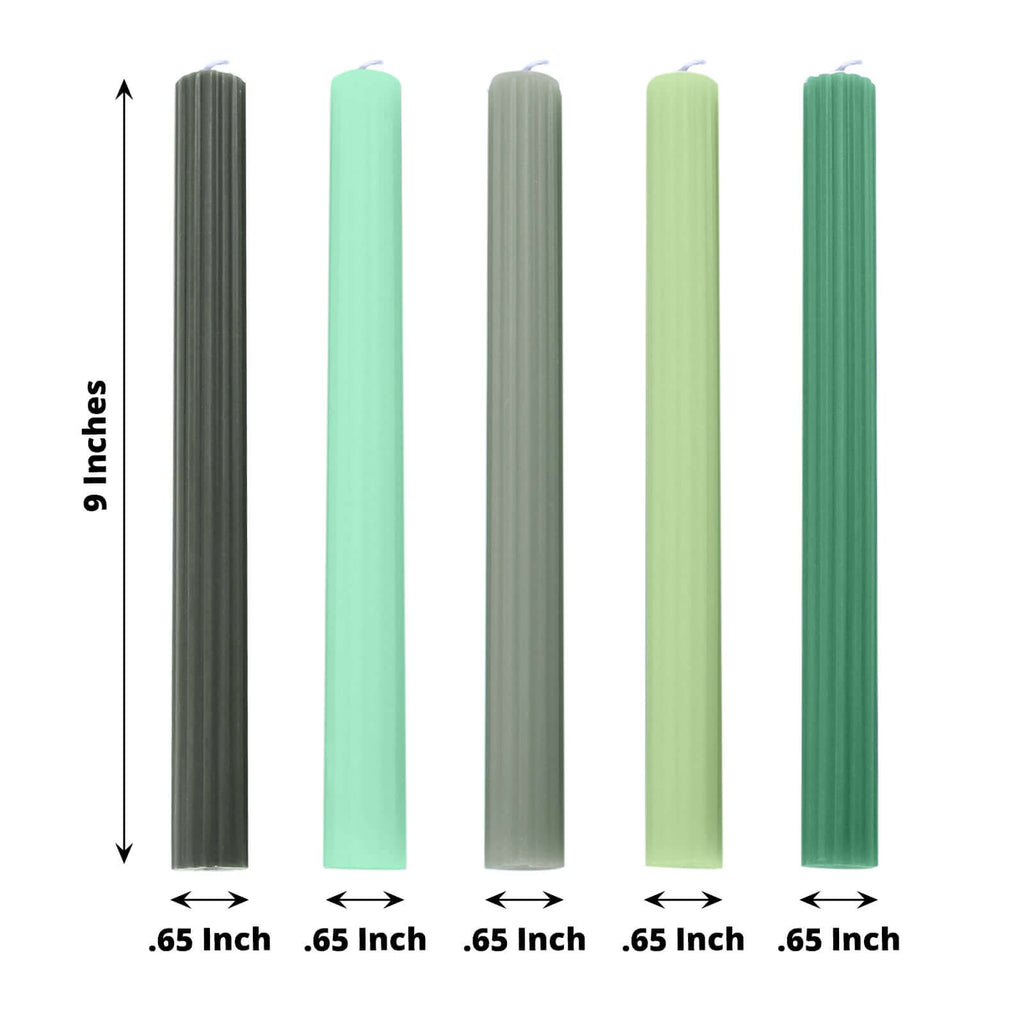 Assorted Green Ribbed Taper Candles | TableclothsFactory