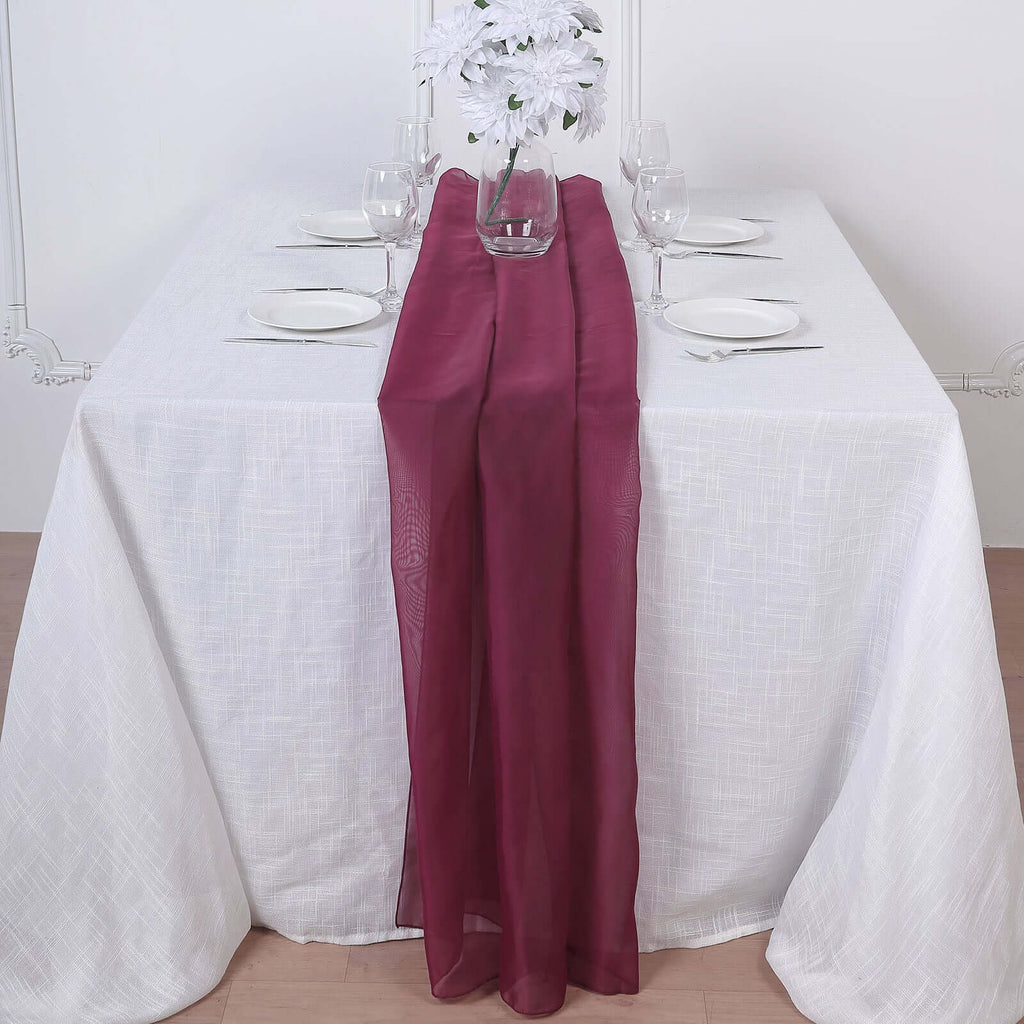 Chiffon Table Runner 6ft Burgundy | TableclothsFactory