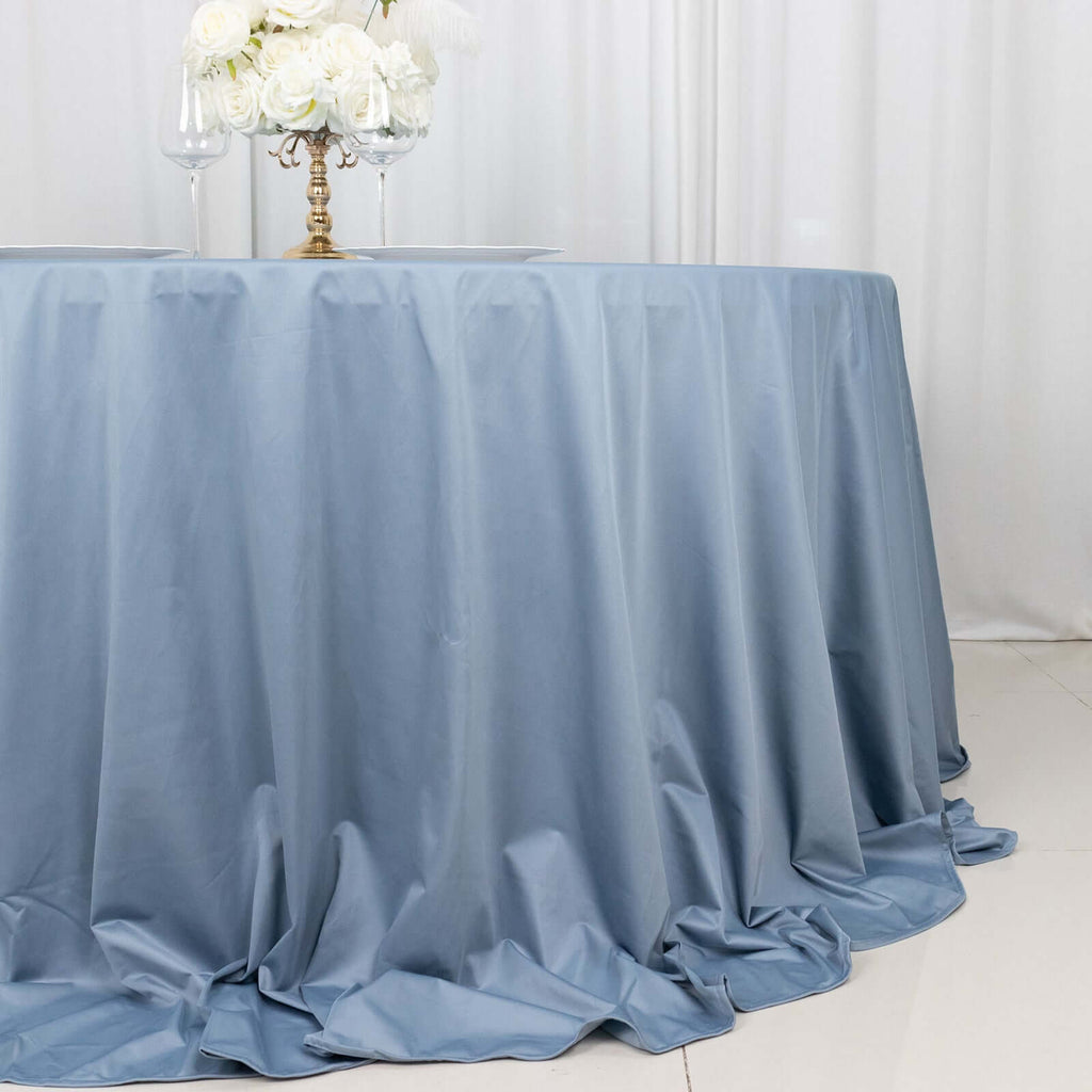 Premium Scuba Round Tablecloth 132" Dusty Blue | TableclothsFactory