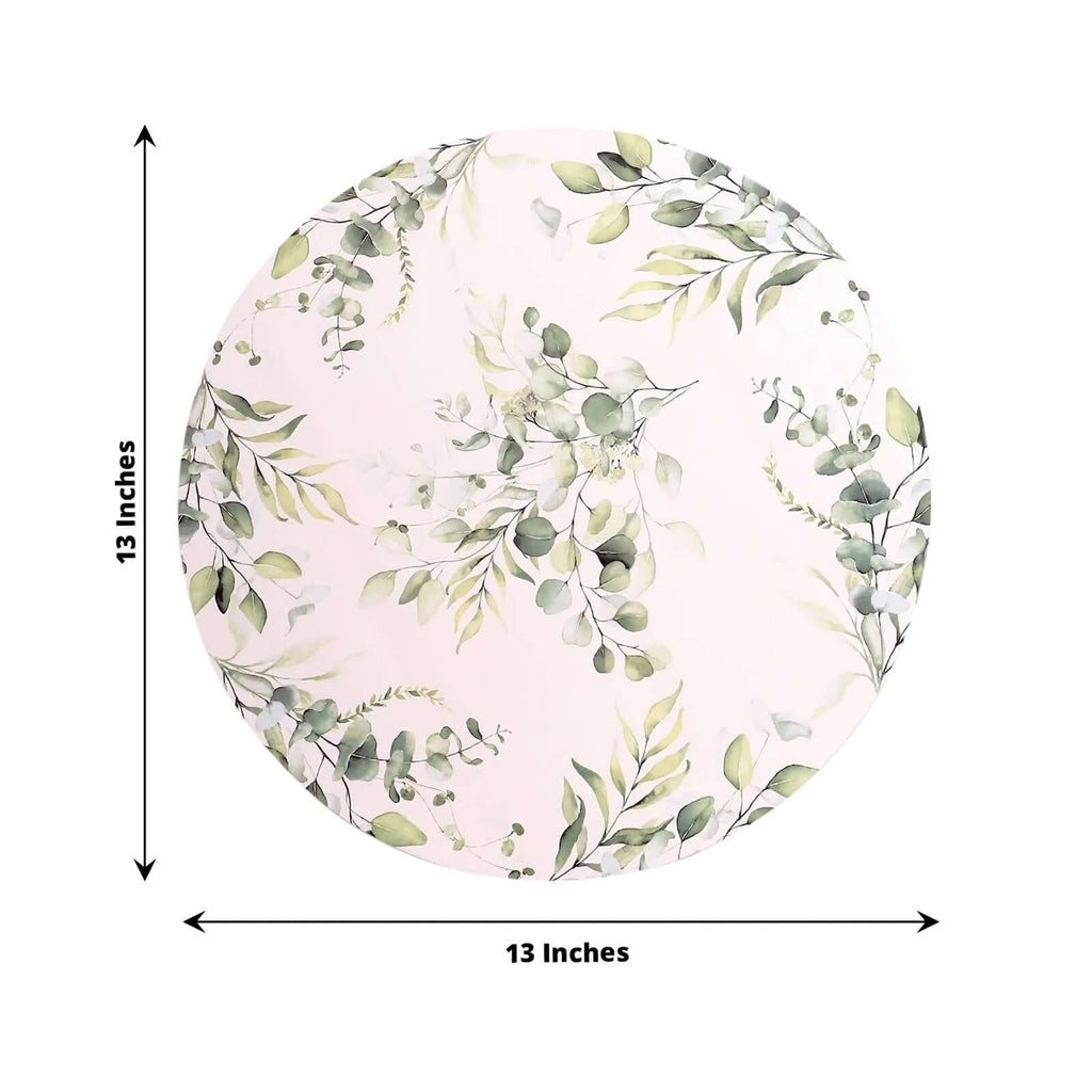 Eucalyptus Leaves Print Paper Chargers White/Green 13" | TableclothsFactory
