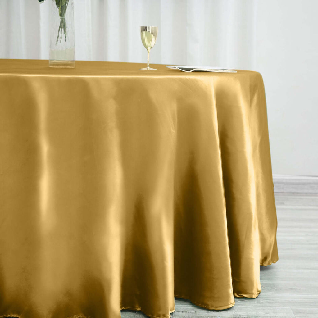 Satin Round Tablecloth 120" Gold | TableclothsFactory