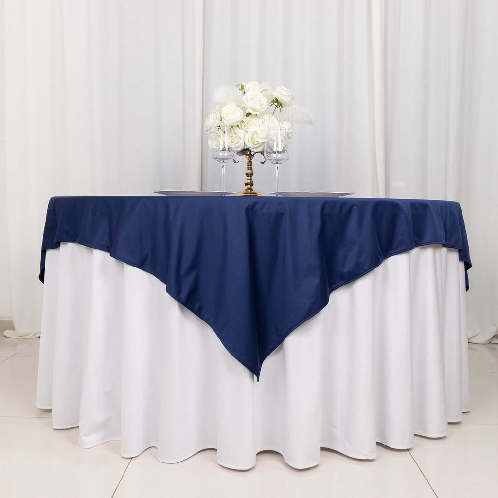 Premium Scuba Square Overlay 70"x70" Navy Blue | TableclothsFactory