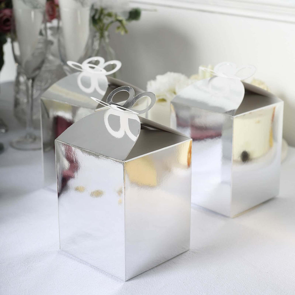 Metallic Silver Butterfly Party Favor Boxes | TableclothsFactory