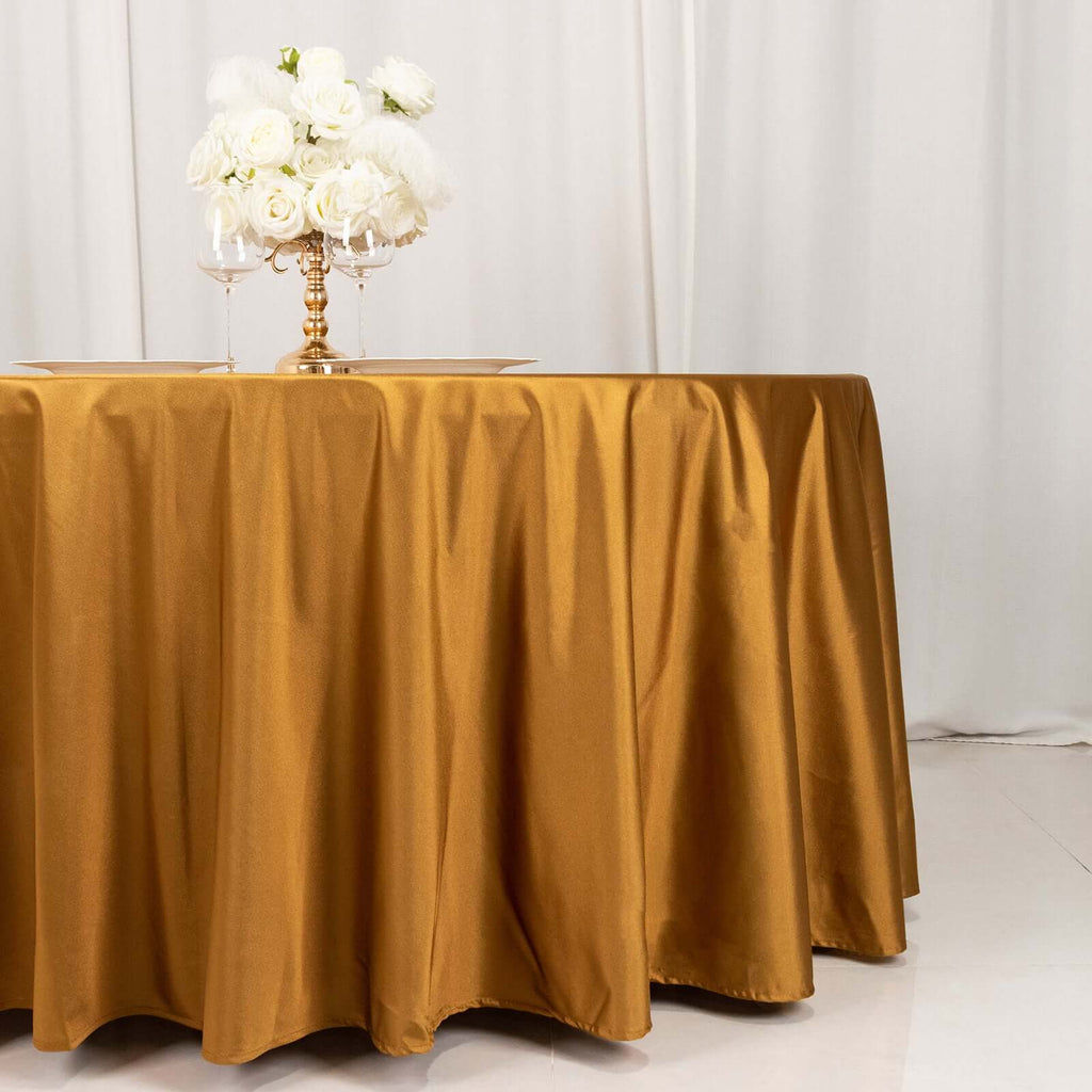 Premium Scuba Round Tablecloth 120" Gold | TableclothsFactory