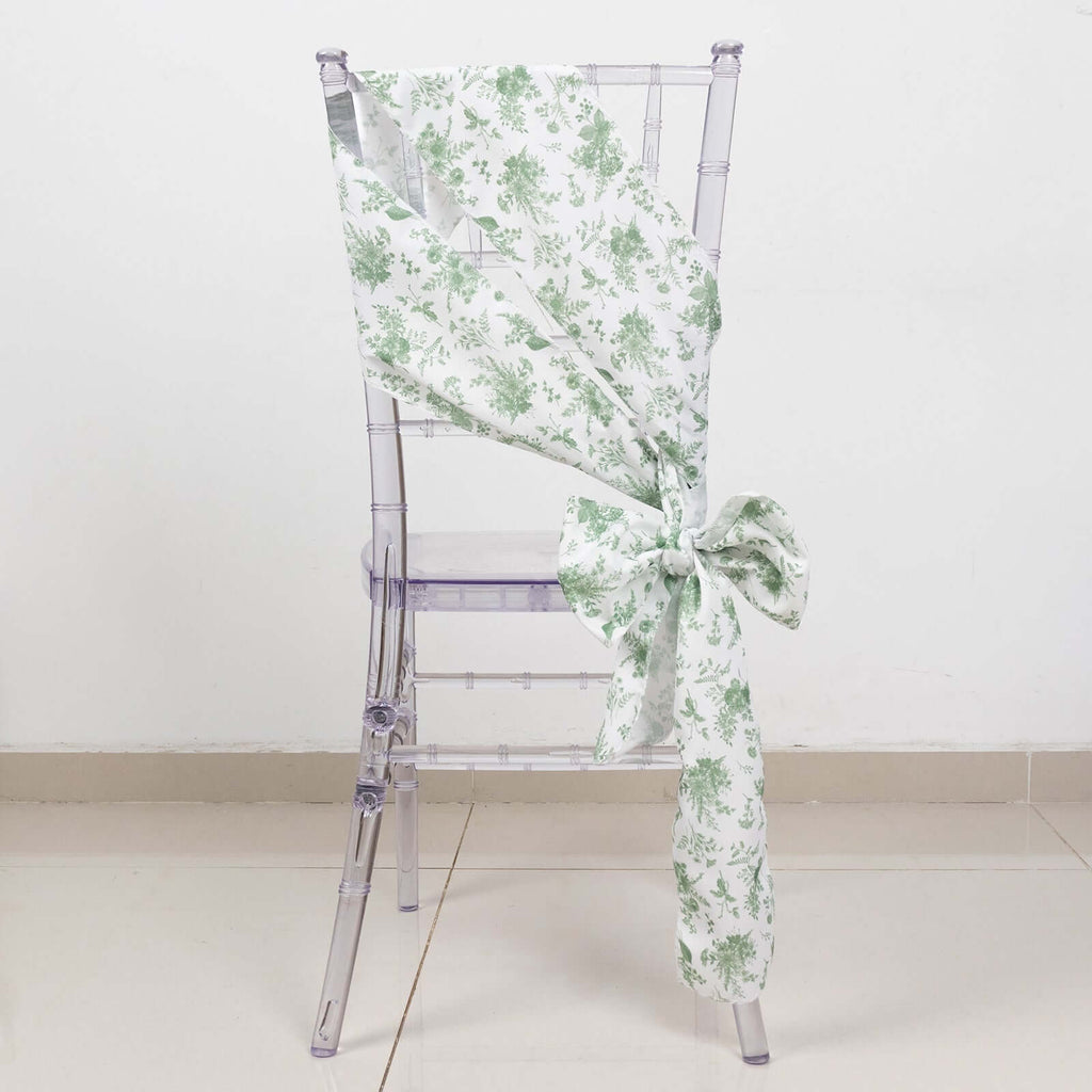 French Toile Chair Sashes 6"x108" Dusty Sage Green | TableclothsFactory