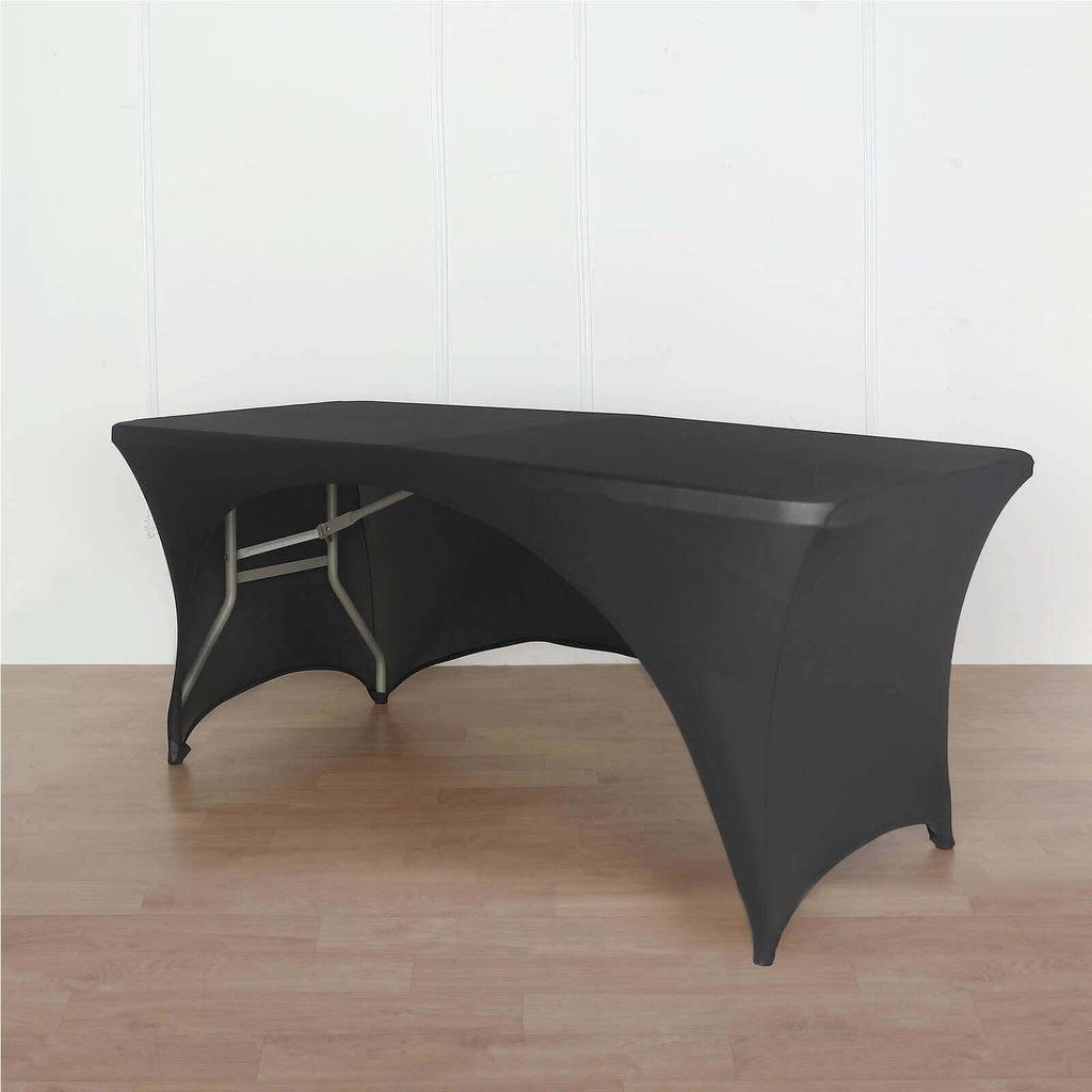 Open Back Spandex Table Cover 72"x30" Black | TableclothsFactory