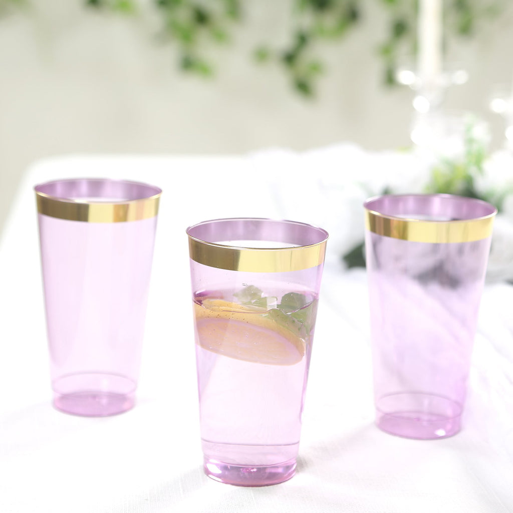Plastic Party Cups 17oz Transparent Purple with Gold Rim ...