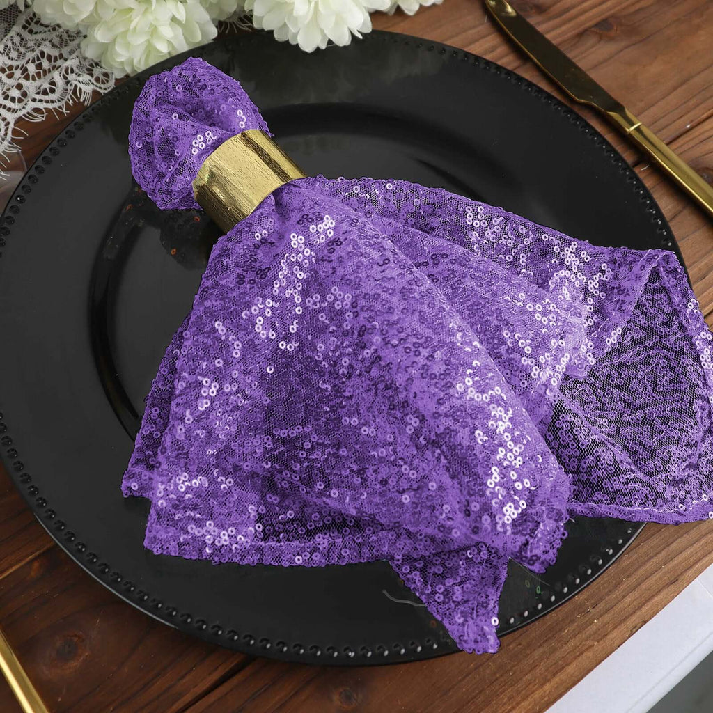 Sequin Napkin 20"x20" Purple by TableclothsFactory.com