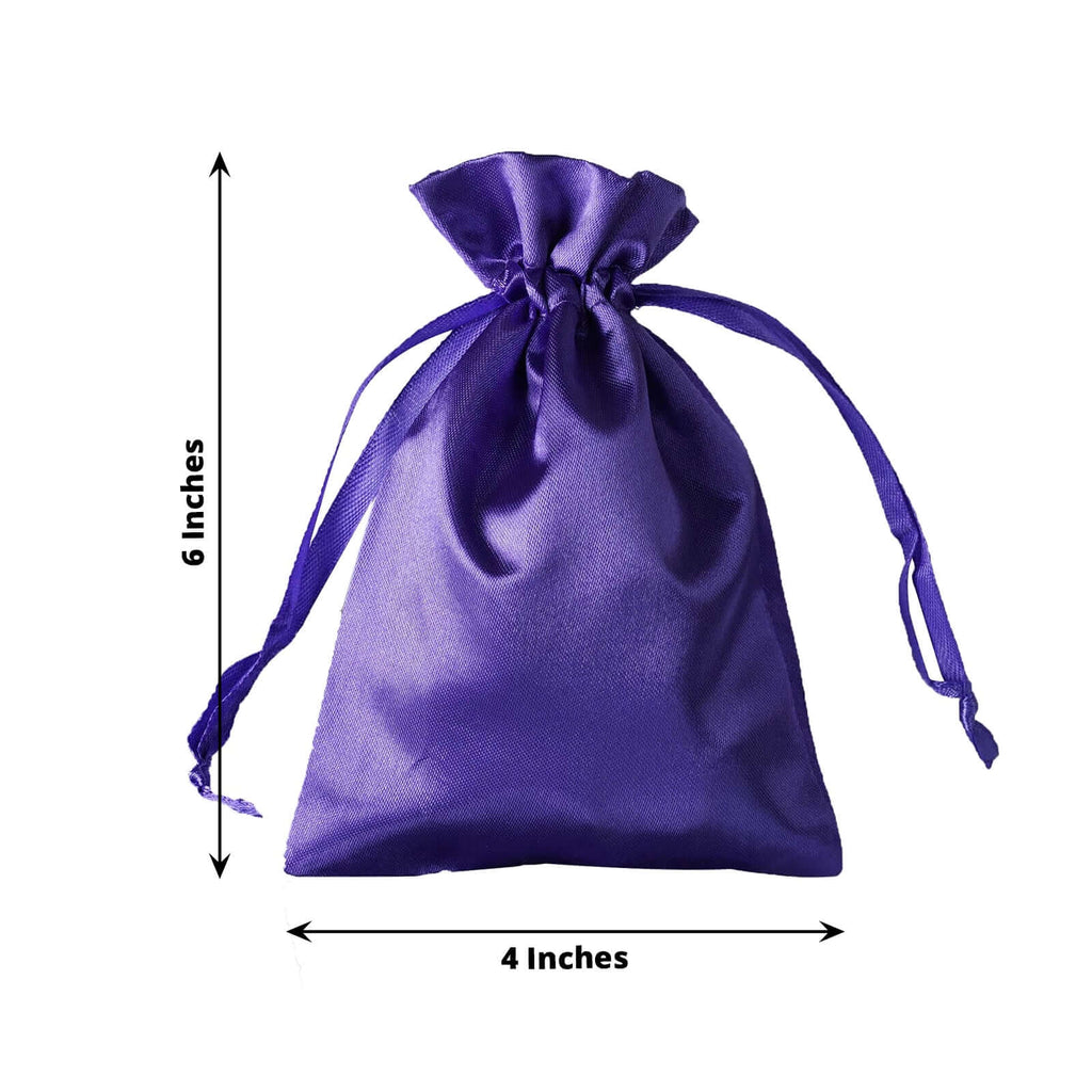 Purple Satin Drawstring Gift Bags 12 Pack | TableclothsFactory