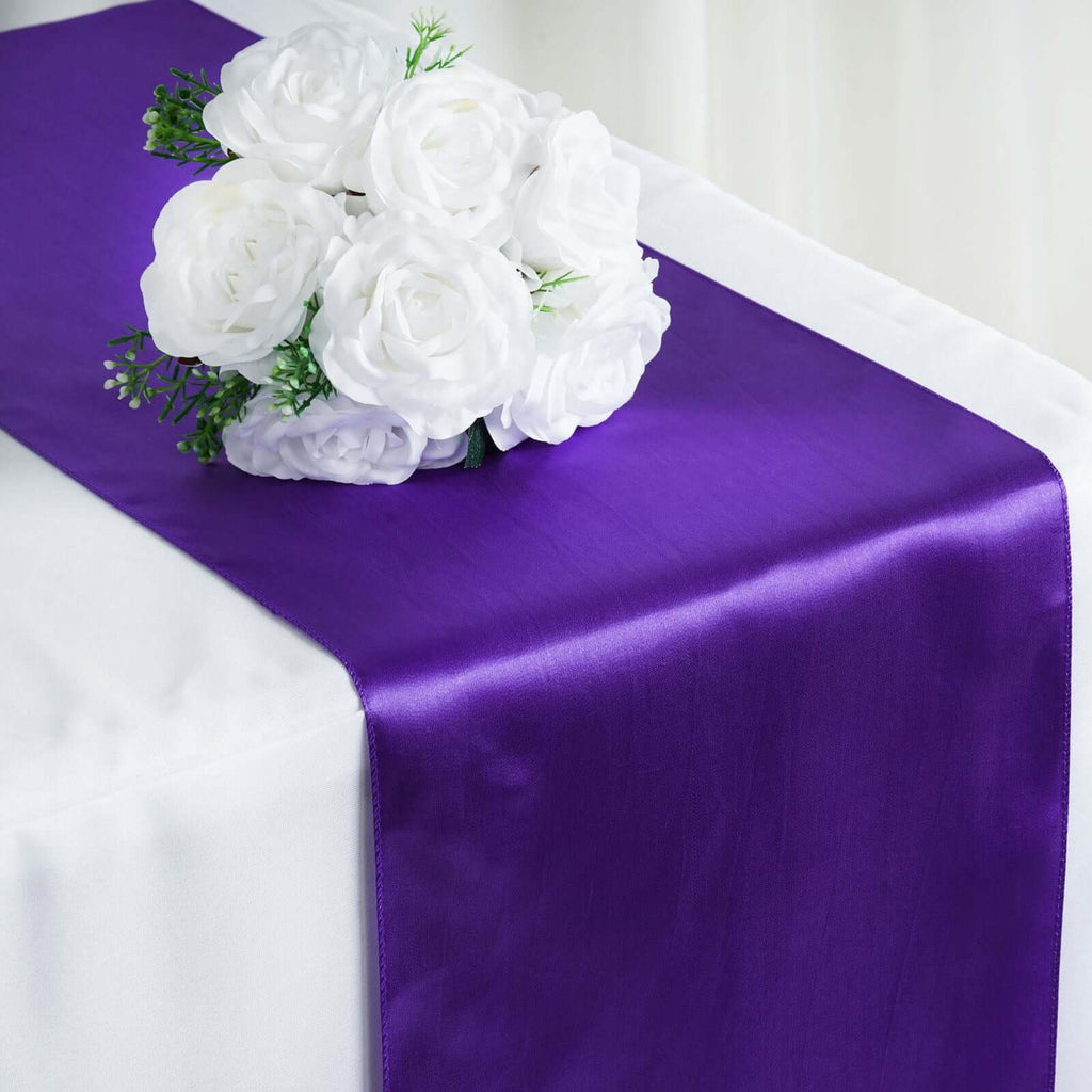 Satin Table Runner 12"x108" Purple | TableclothsFactory