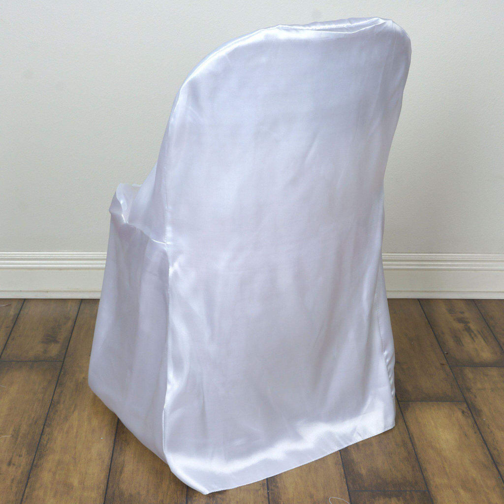 Satin Folding Chair Covers White | TableclothsFactory