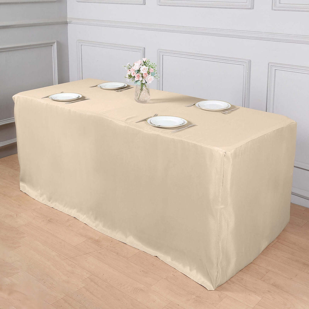 Fitted Polyester Tablecloth 72"x30" Nude | TableclothsFactory