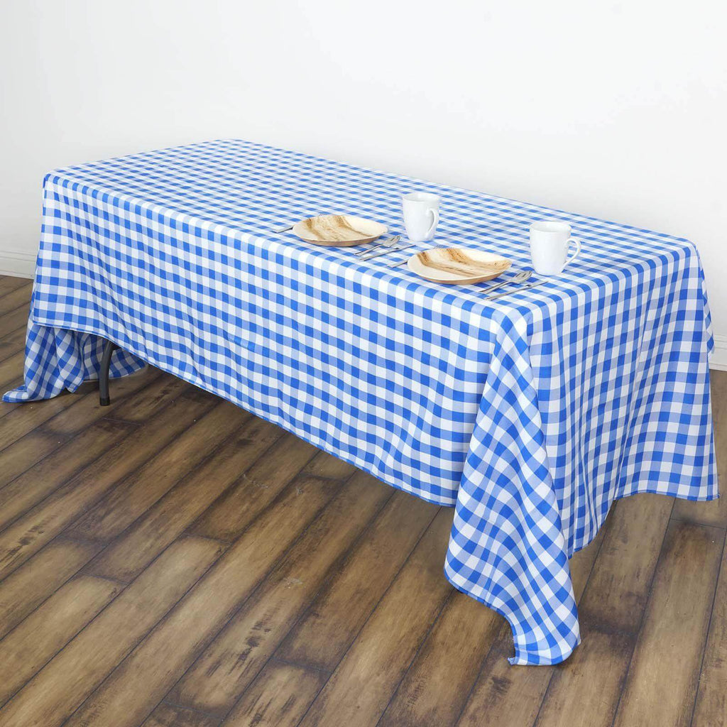 Checkered Tablecloth 60"x102" White/Blue | TableclothsFactory